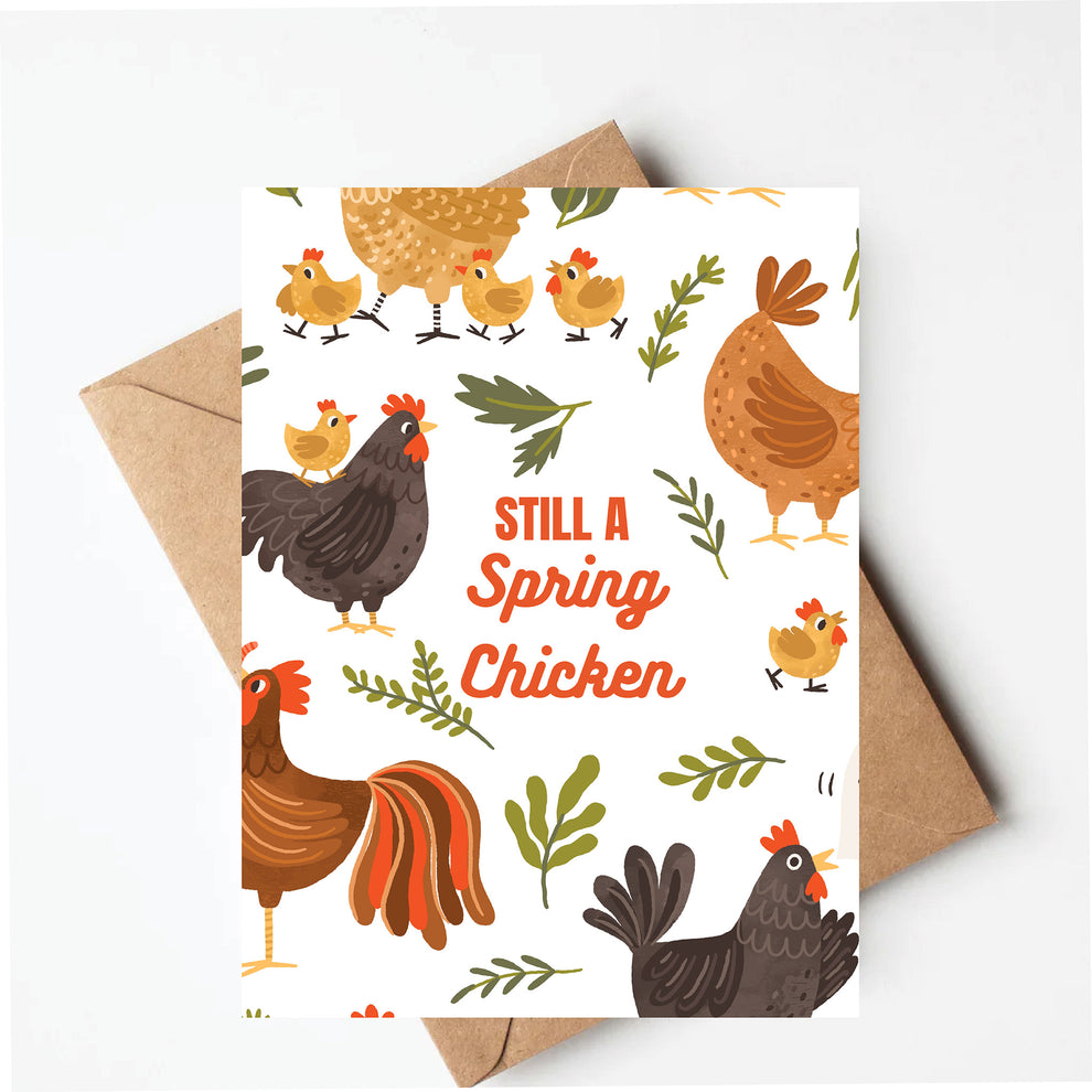 Chicken birthday card, still a spring chicken, funny chicken birthday ...