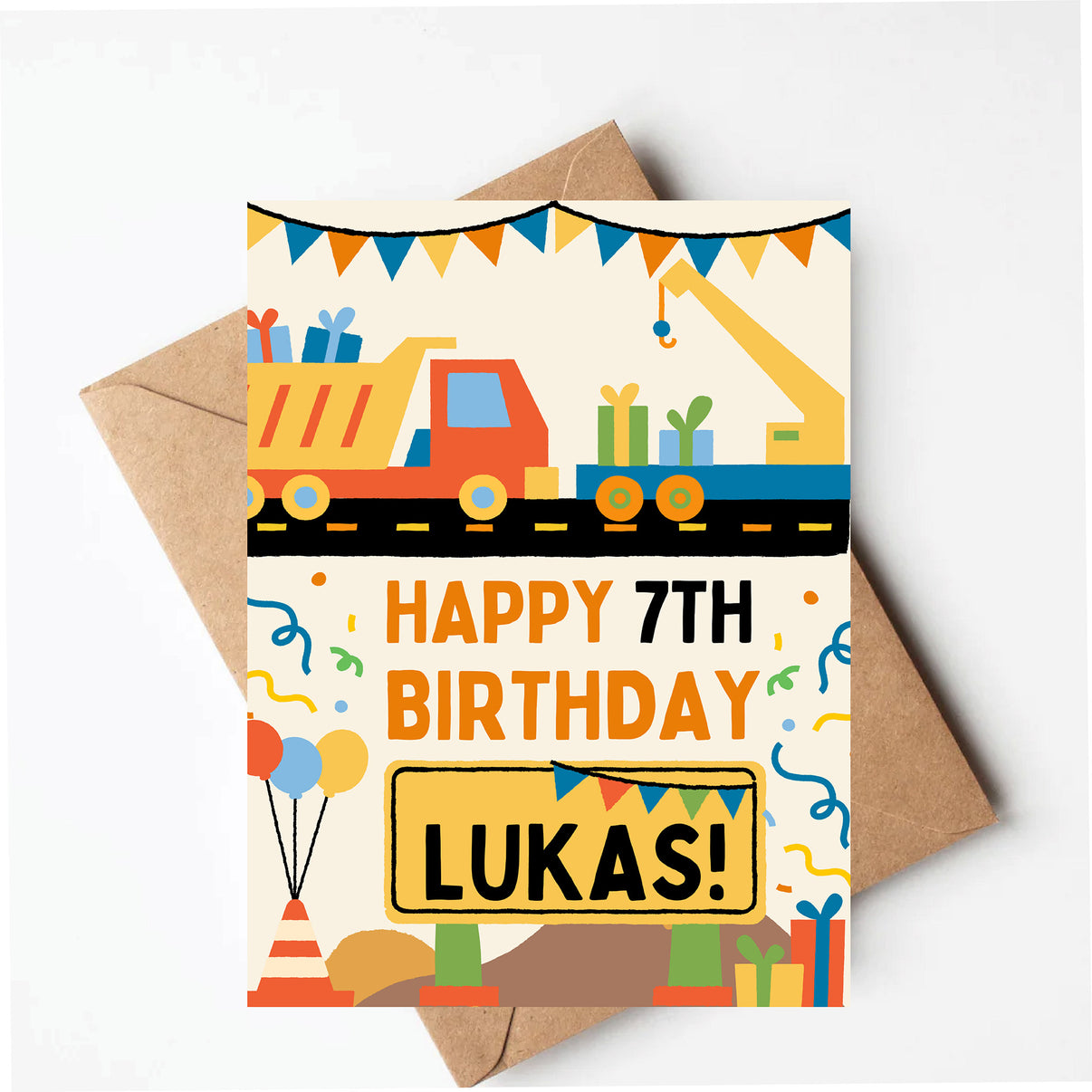Personalized boys birthday card, kids birthday card, constuction ...